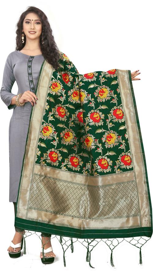 Buy HYPHORIA Women Dark Green Jacquard Woven Design Dupatta Online at ...