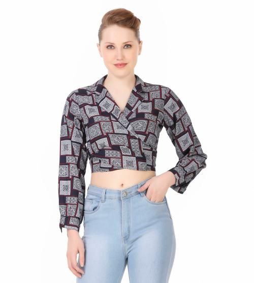 Buy JR APPAREL Women Navy Checkered Rayon Tops (L) Online at Best ...