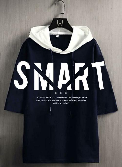 Buy Smartees Tshirt | Smartees Men Blue Printed Cotton Blend Hooded ...