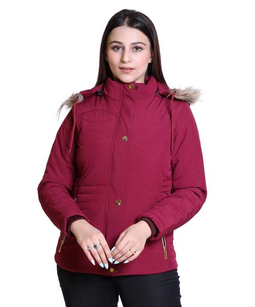 Buy Brazo Latest winter maroon jacket for women with classy hood, and ...