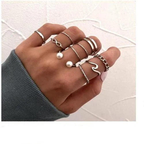 Buy ARZONAI Punk Gold Wide Chain Rings Set For Women Fashion Irregular Finger Thin Rings Metal ...