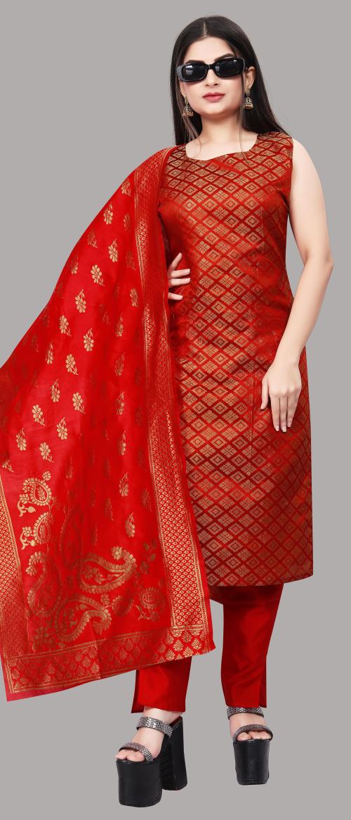 Buy sukhnath creation Women's Silk Blend Red Straight Kutra, Pant with ...