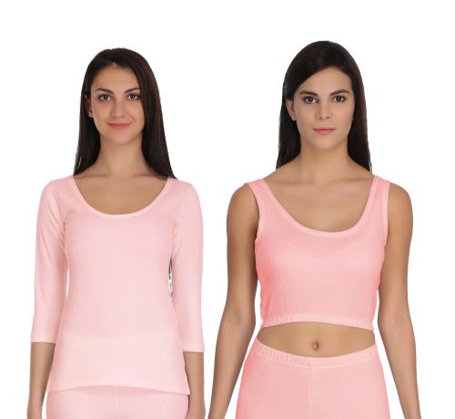 Buy Selfcare Women Sleeveless Self Design Polycotton Pink Thermal Sets ...