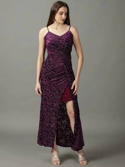 Buy SHOW OFF Women's Purple Embellished Polyester Dress Online at Best ...