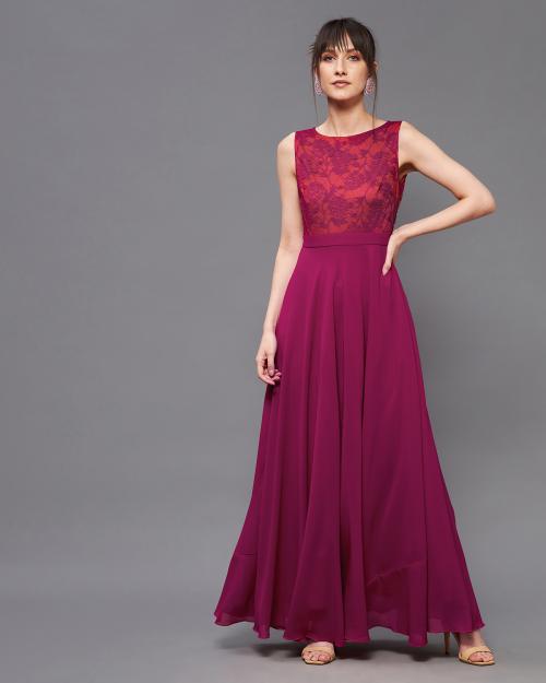 Buy Miss Chase Women Pink Self Design Georgette Single Dress Online at ...