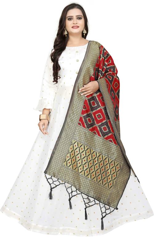 Buy VM Tejani Women White Solid Jacquard Semi Stitched Anarkali Gown ...
