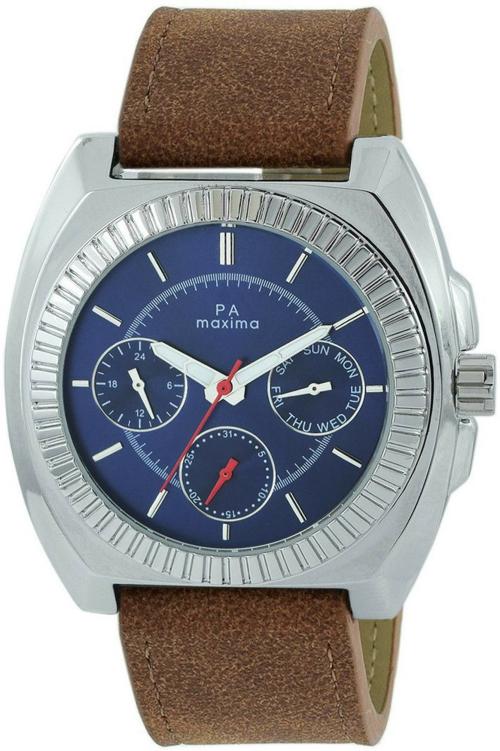 Buy Maxima Analog Blue Dial Brown Strap Watch For Men (52381LAGI ...