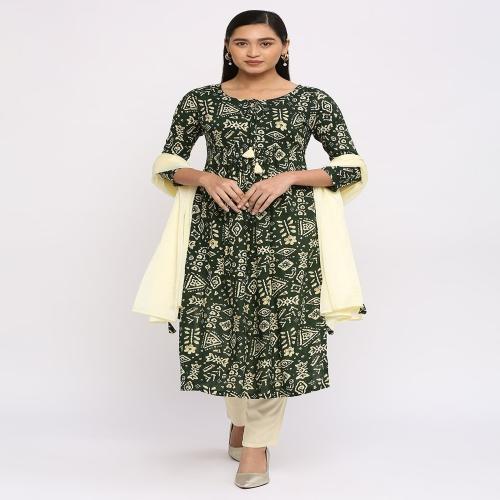 Buy Anuthi Printed Kurta Pant Dupatta Set Online at Best Prices in ...