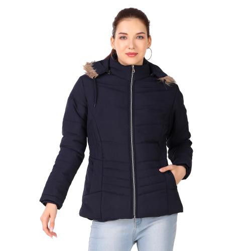 Buy Brazo Trendy winter Navy jacket for women with classy hood, and ...