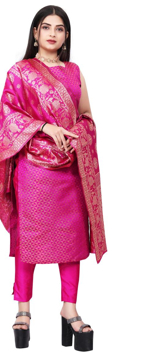 Buy Eilara Women's Silk Blend Pink Straight Kutra, Pant with Dupatta ...