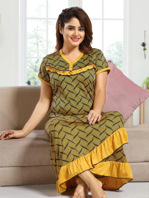 Buy SHOPPING STATION /Women Nighty/ Yellow Floral Printed Satin Nighty ...