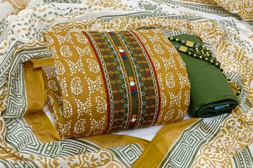 Buy Salwar Studio Women's Mustard & Mehendi Green Cotton Embroidered ...