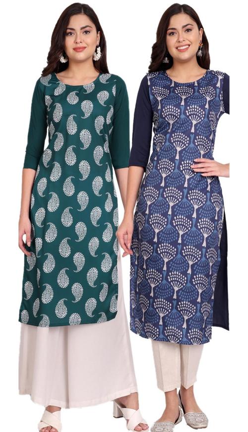 Buy Arya Dress Maker Women Multicolor Printed Crepe Pack Of 2 A-Line ...