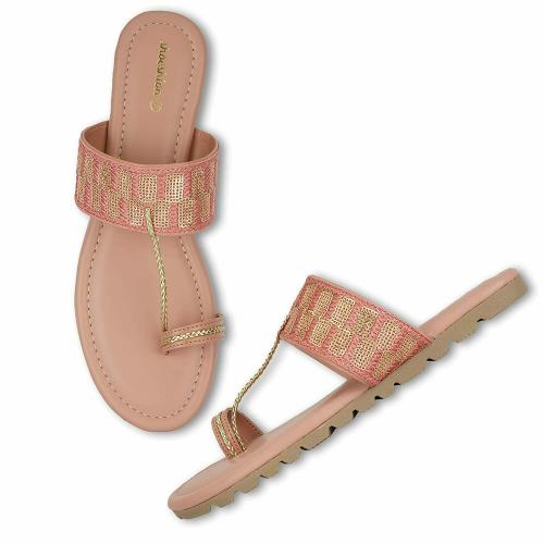 Buy Shoeshion Women's Embroidered Slip On Flip Flop Ethnic Flats ...