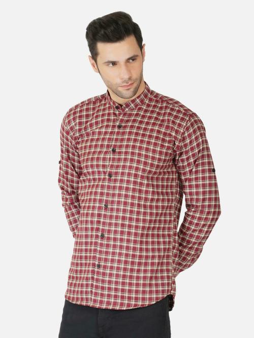 Buy BASE 41 Men Maroon Checkered Cotton Blend Casual Shirts Online at ...