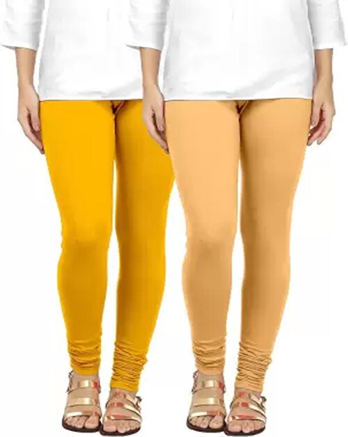 Buy BMINO Churidar Ethnic Wear Legging (Beige, Yellow, Solid) Online at Best Prices in India ...