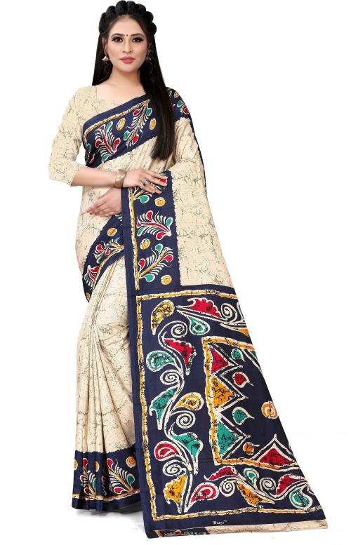 Buy DORI Women Cream Printed Cotton Blend Single Saree Online at Best ...