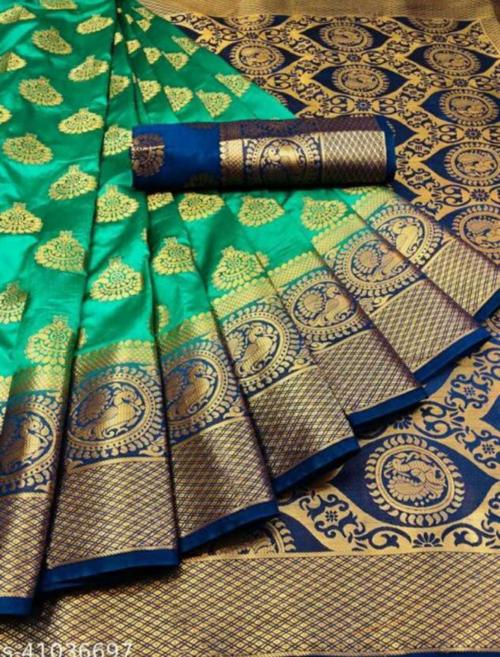 Buy Mansh the stylo..Women Dark Green Woven Nylon Banarasi Saree Online ...