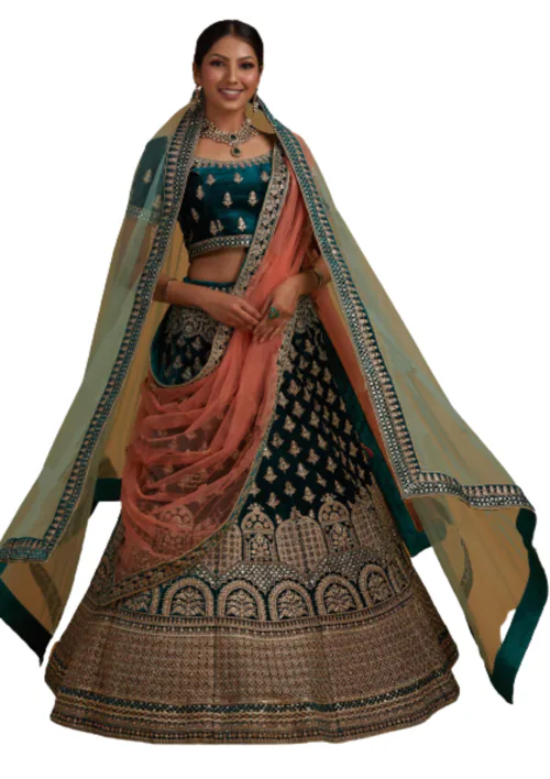 Buy JYESHTA Velvet Embroidery Work Lehenga Choli with blouse and net ...