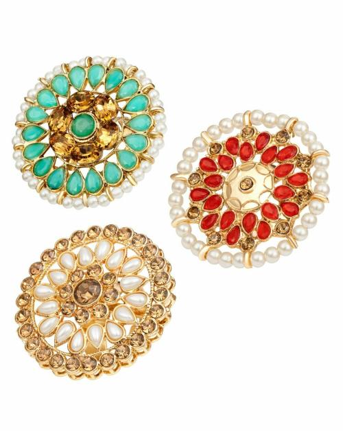 Buy Kord Store Traditional Gold Plated Set Of 3 Alloy Finger Ring Combo ...