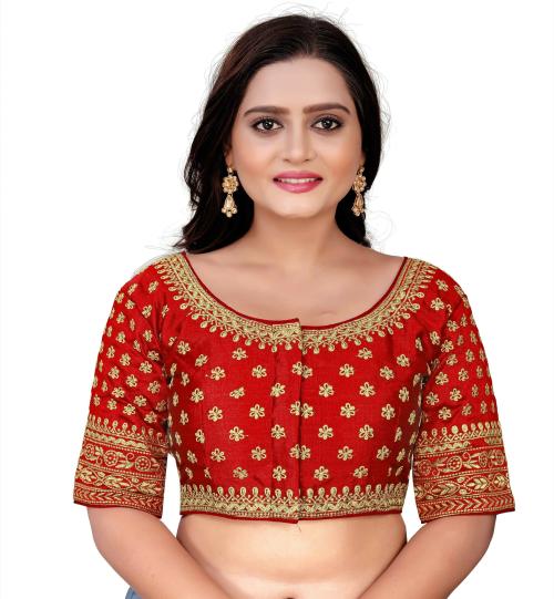 Buy Jay Pal Women Red Embriodered Art Silk Round Neck Blouse Online at Best Prices in India ...