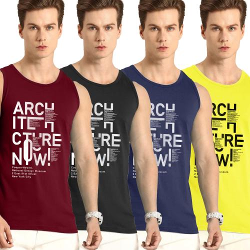 Buy Pack of 4 Ausk Black , Maroon , Blue & Yellow Men Vest Online at ...