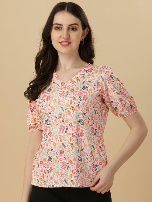 Buy PINPOINT SELLER Women White, Orange Floral Lycra Blend Crop Top (M ...