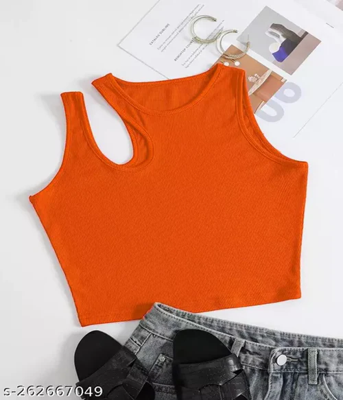 Buy KIK33 Crop Top For Women & Orange Color Crop top shoulder cut crop ...