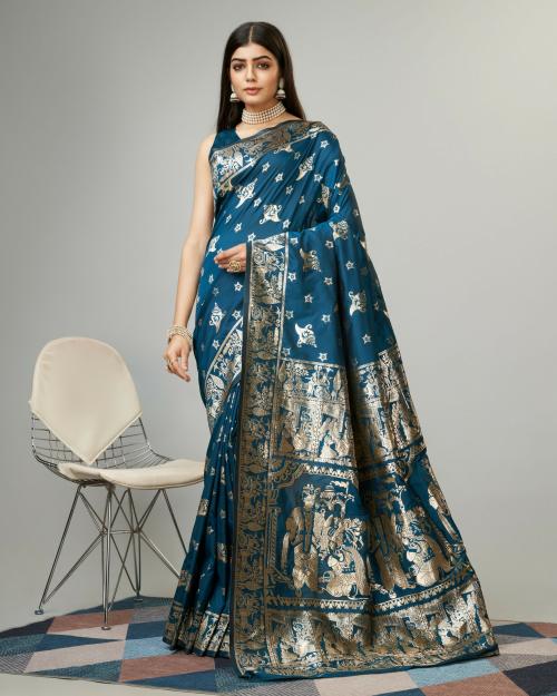 Buy RATNAVALI Baluchari Banarasi Silk Saree With Blouse Piece MX43-04 ...