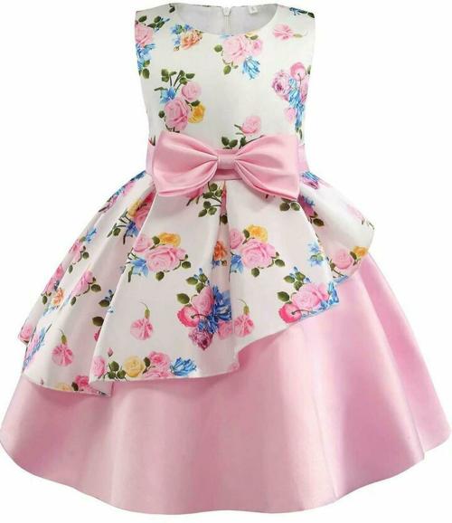 Buy Flip The Style Girls Jisha Rose Pink Floral and Polka Print Satin, Silk Sleeveless Knee ...