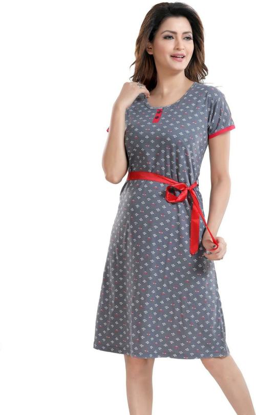 Buy Be You Women Grey Printed Cotton Nighty Online at Best Prices in ...