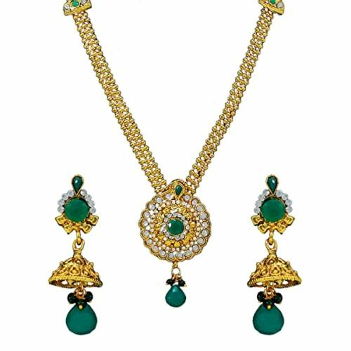 Buy Abhinn Women Gold Plated Brass Kundan Stone Rani Har Design Green ...