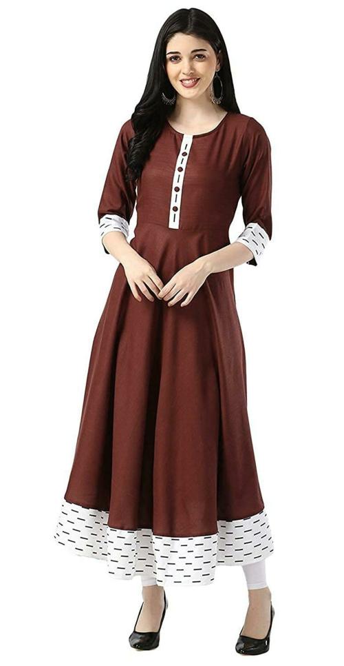 Buy Helwin Desiner Women and Girls Brown Printed Cotton Anarkali Kurta ...