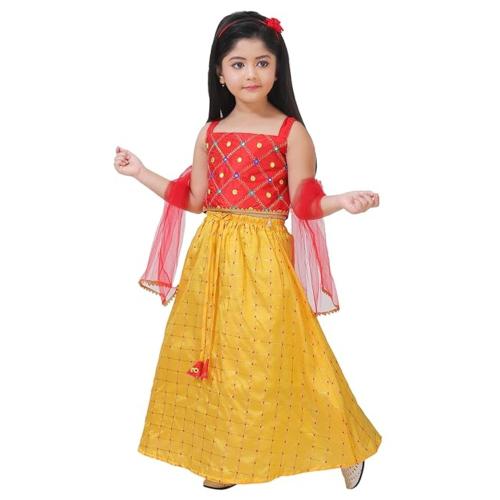 Buy LeNYRuiz Kids Girls' Silk Lehenga Choli Dupatta Set Online at Best ...