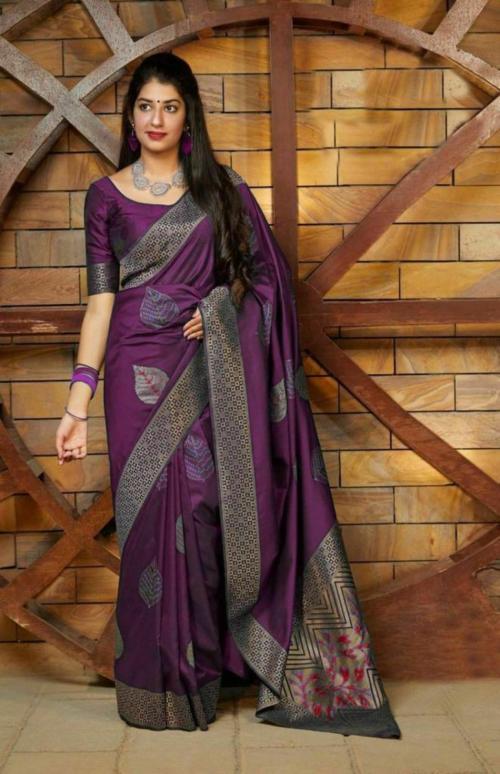 Buy CREATION BAZAAR NC185_PAN Beautiful Art Silk Jacquard Border Saree for Women (PURPLE) Online ...