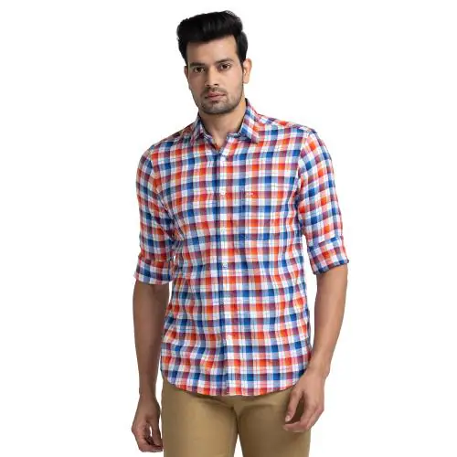 Buy ColorPlus Tailored Fit Checkered Dark Red Shirt Online at Best ...