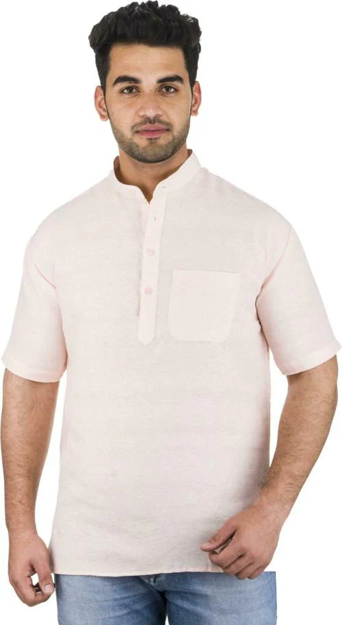 DESHBANDHU KHADI Men Peach Solid Khadi Cotton Kurta (XXL) - JioMart