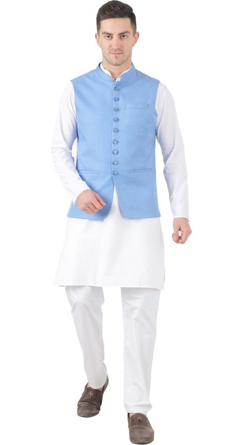 Buy Tahvo Men Blue Solid Pure Cotton Jacket And Pyjama Set (44) Online ...