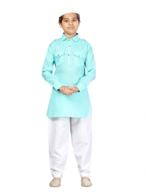 Buy Little Mafia By Aarika Boys Firozi-White Color Pathani Kurta Pyjama ...