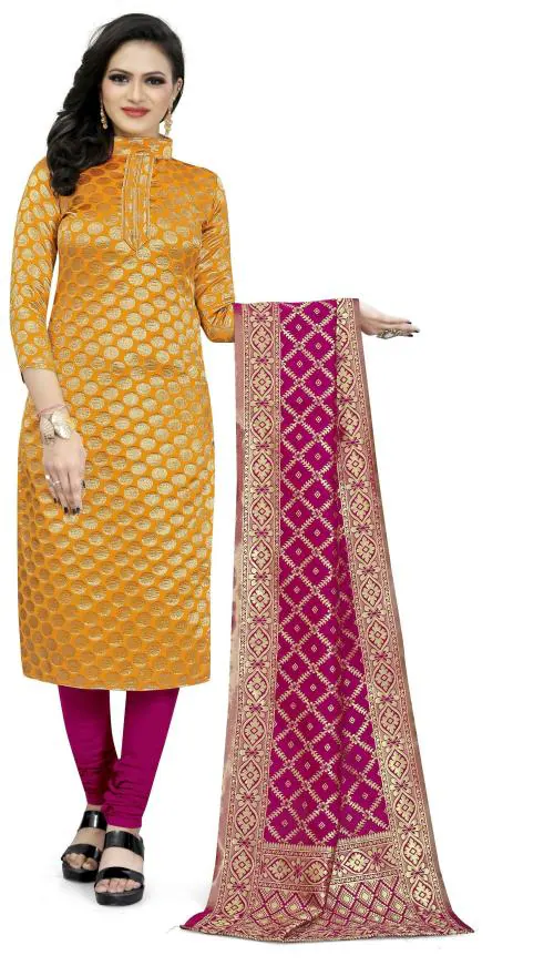 Buy Diva's Choice Women Yellow Woven Design Cotton Silk Salwar Suit ...