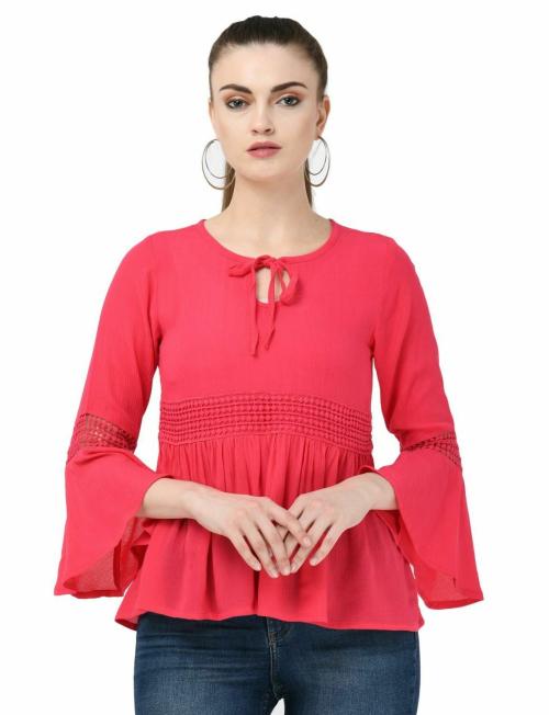 Buy SAAKAA Women's Crepe Light Pink Lace Top Online at Best Prices in ...