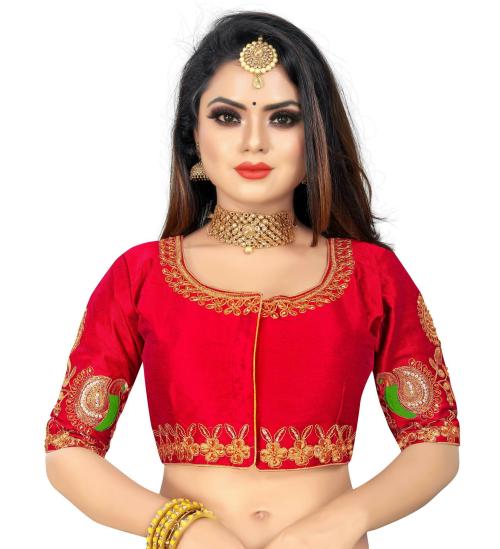 Buy Jay Pal Women Red Embriodered Cotton Silk Round Neck Blouse Online at Best Prices in India ...