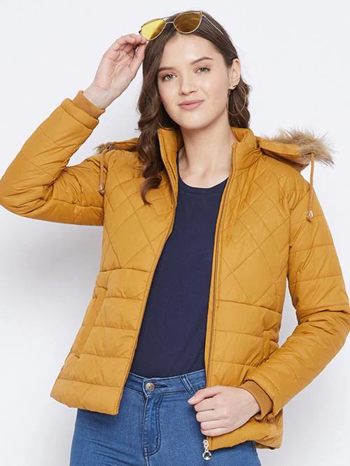 Buy ONNIT Women's Mustard Full Sleeves Solid Hooded Neck Parka Jacket Online at Best Prices in ...