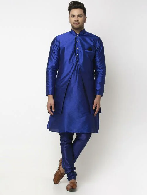 Buy Benstoke Men's Royal Blue Kurta With Pyjama & Blue Self Design ...