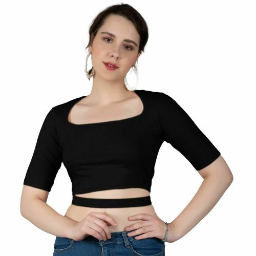 Buy Ad2Cart Women Black Cotton Va4466 Triangle Neck Elbow Sleeve Crop ...
