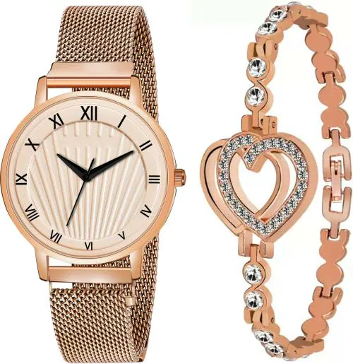 Buy Blutech Rose Gold Analog Watch With Bracelet For Girls (Combo Of 2 ...