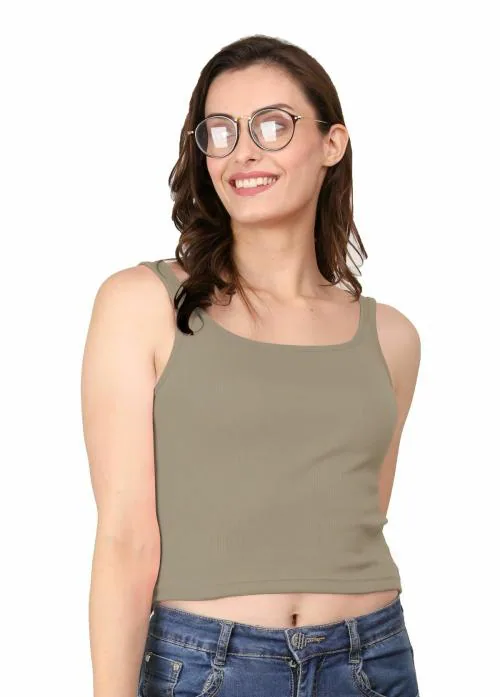 Buy AD2CART Women Beige Solid Scoop Neck Sleveless Top Online at Best ...