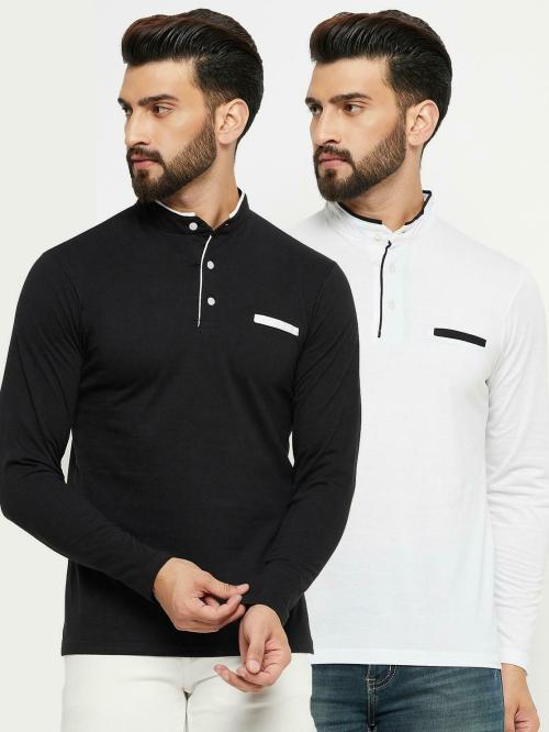 Buy EMERALD APPAREL TRADING Solid Men Mandarin Collar Black T-Shirt ...
