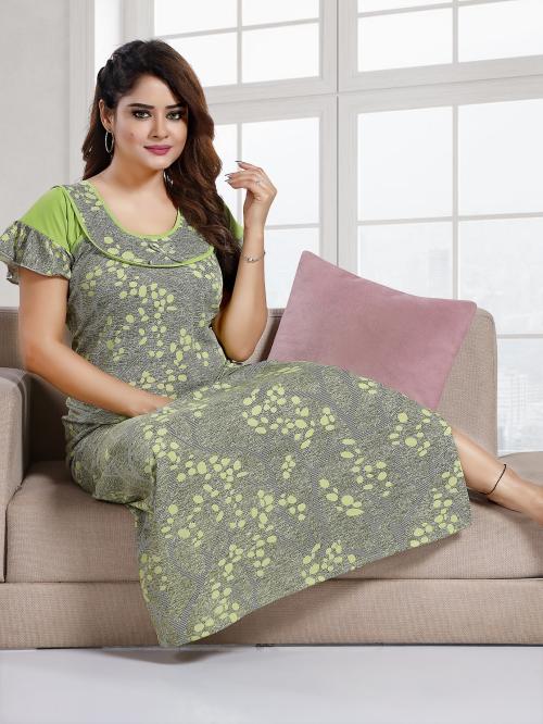 Buy SHOPPING STATION /Women Nighty Green Floral Printed Satin Nighty ...