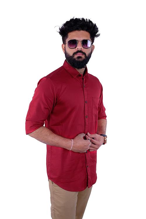 Buy NATAX Men Red Solid Cotton Casual Shirt Online at Best Prices in ...